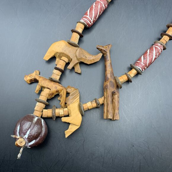 Unbranded | Jewelry | African Safari Animal Necklace Carved Wood Beaded ...